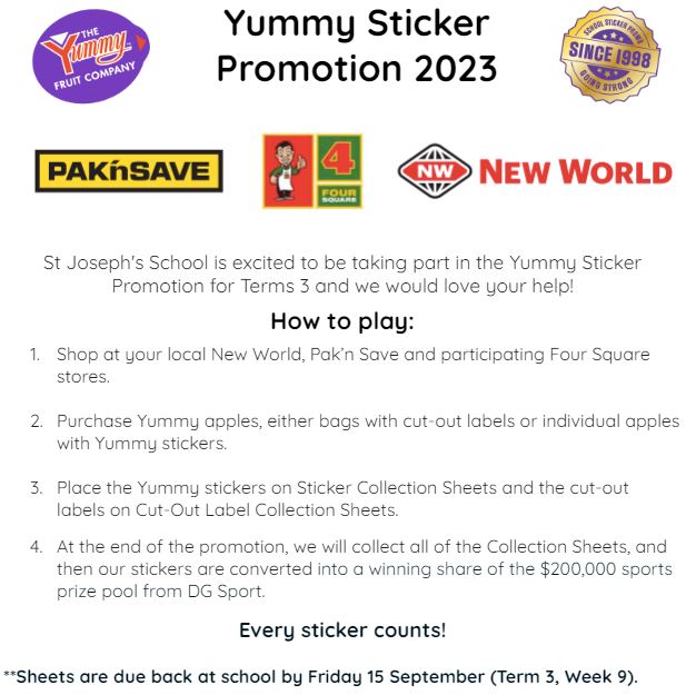YUMMY STICKER PROMOTION – St Joseph's Catholic School Takapuna